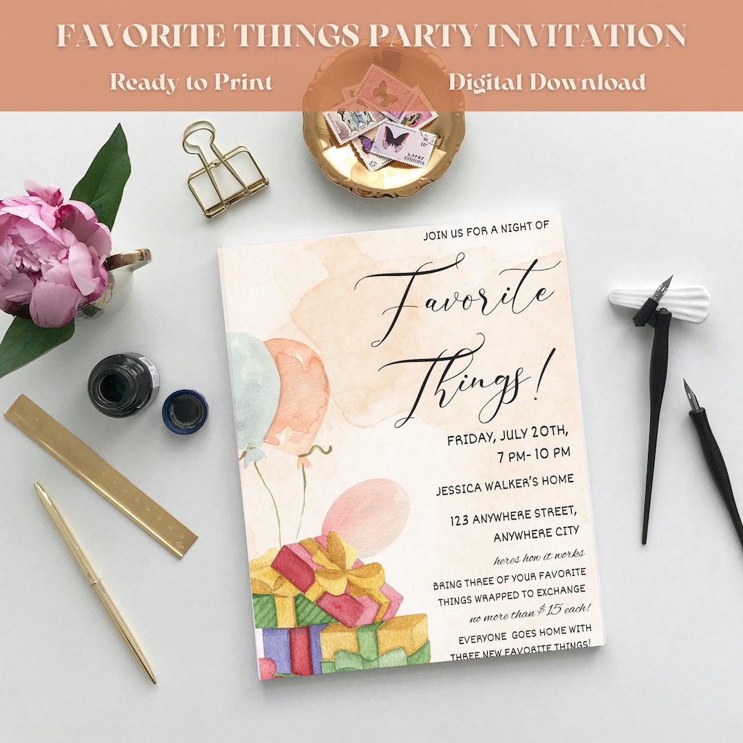 My Favorite Things Printable, Party Invitation, Digital Download ...