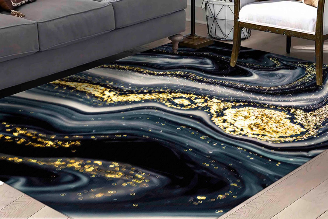 Black Marble Rug, Gold Marble Rug, Shimmery Rug, Contemporary Rug ...
