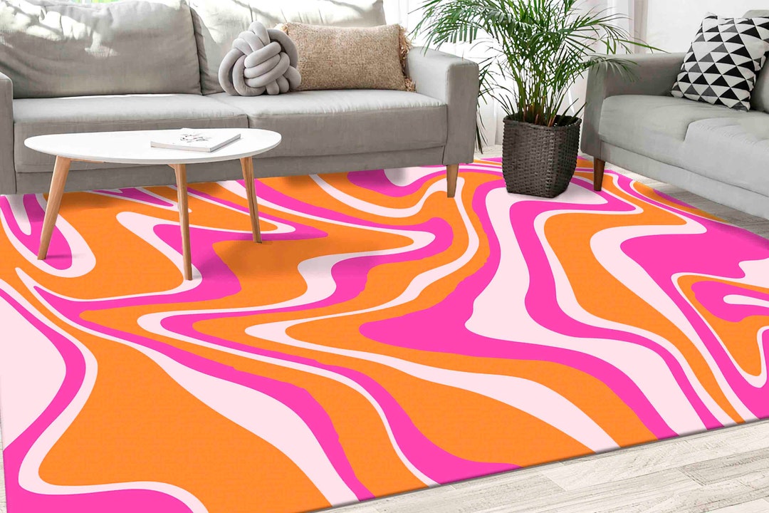 Psychedelic Pattern Rug Rug, Pink Rugs, Orange Rug, Modern Rug, Thin ...