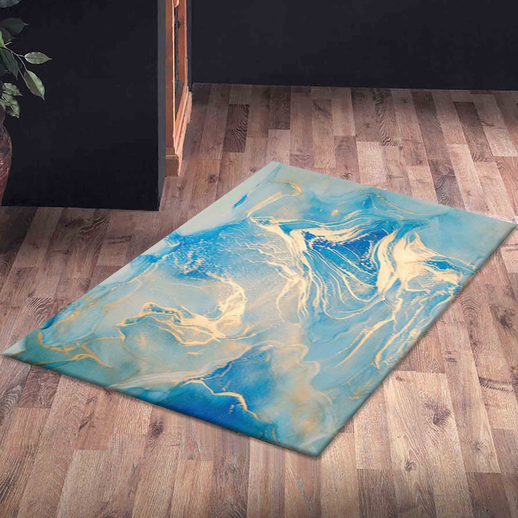 Blue and Gold Marble Rug Luxury Marble Rugs Gold Marble - Etsy