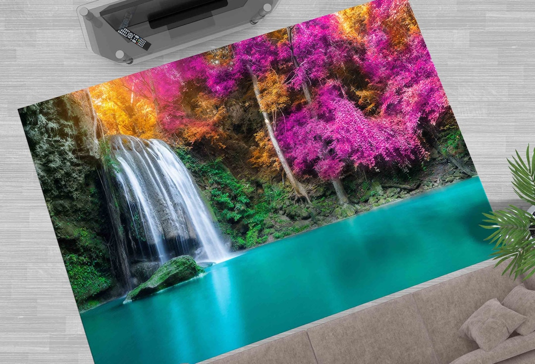 Purple Trees Rug, Waterfall Rug, Blue Lake Rug, Lake View Rug, Lake ...