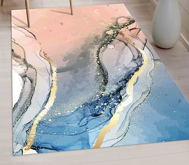 Blue and Pink Marble Rugs Luxury Marble Rugs Contemporary - Etsy