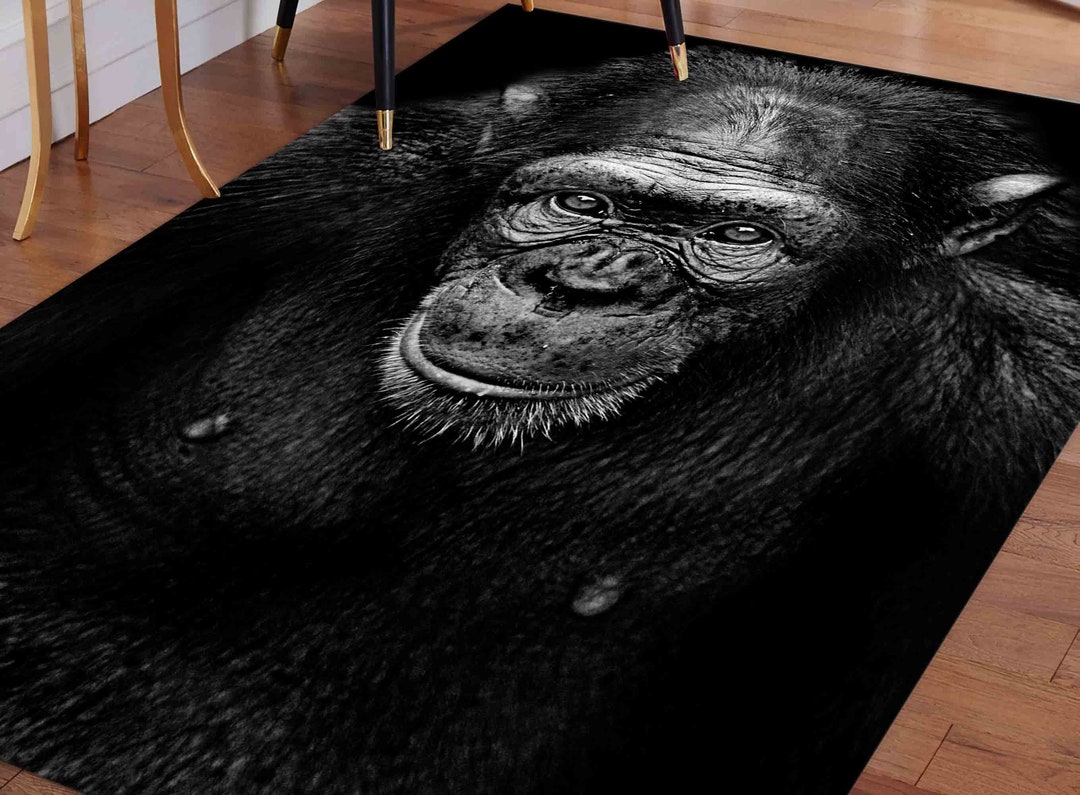 Monkey Rug: Black & White Animal Print, Easy Clean Area Rug - Etsy