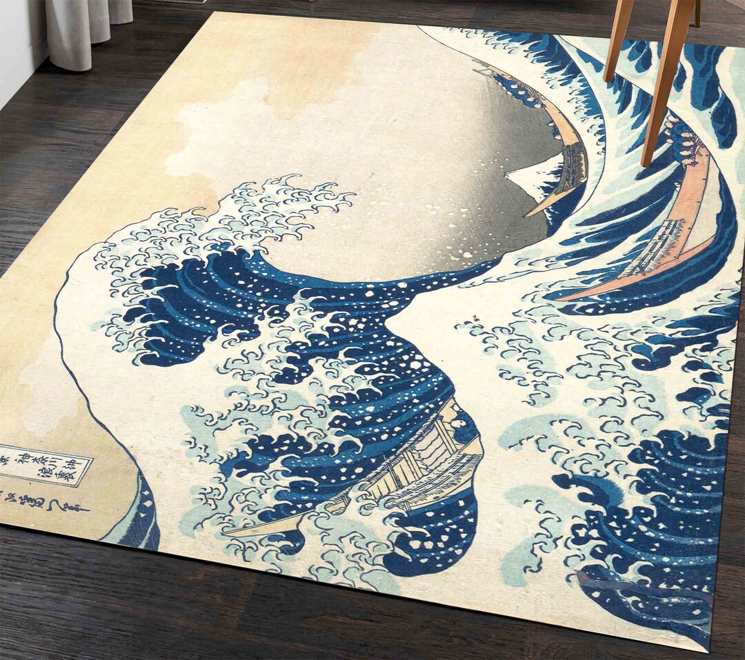 Japanese Rug, Outdoor Rug, Wall Hanging Rug, Housewarming Gift, Wave ...