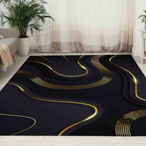 Golden Rugs, Black and Gold Rug, Abstract Rugs, Modern Rug, Bridesmaid ...