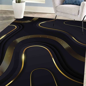 Golden Rugs, Black and Gold Rug, Abstract Rugs, Modern Rug, Bridesmaid ...
