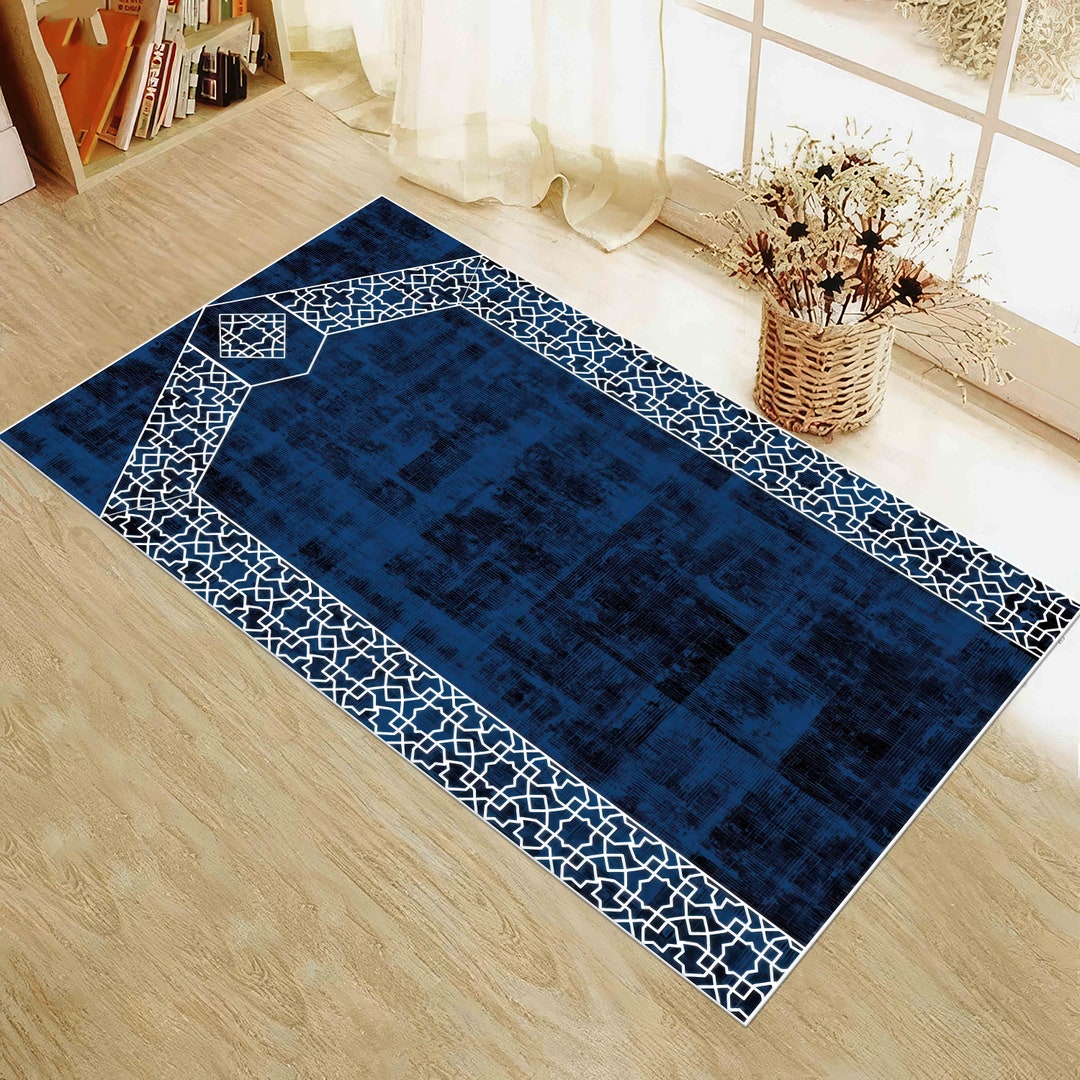 Navy Blue Prayer Rug, Prayer Rug, Religious Rug, Muslim Rug, 3D Printed ...