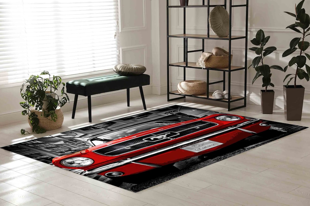 Ford Mustang Shelby Rug, Red Car Rug, Shelby Rugs, Garage Rug ...