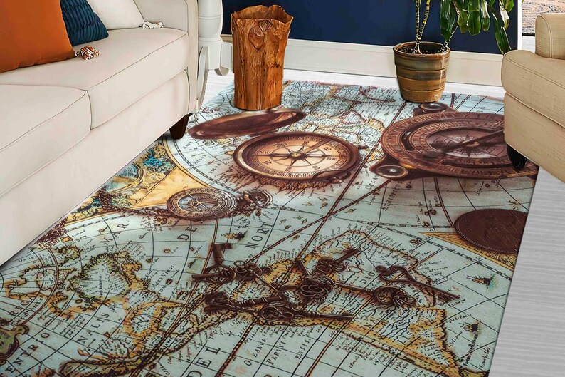 Antique World Map Rug Vintage World Map Rugs Brass Pocket - Etsy