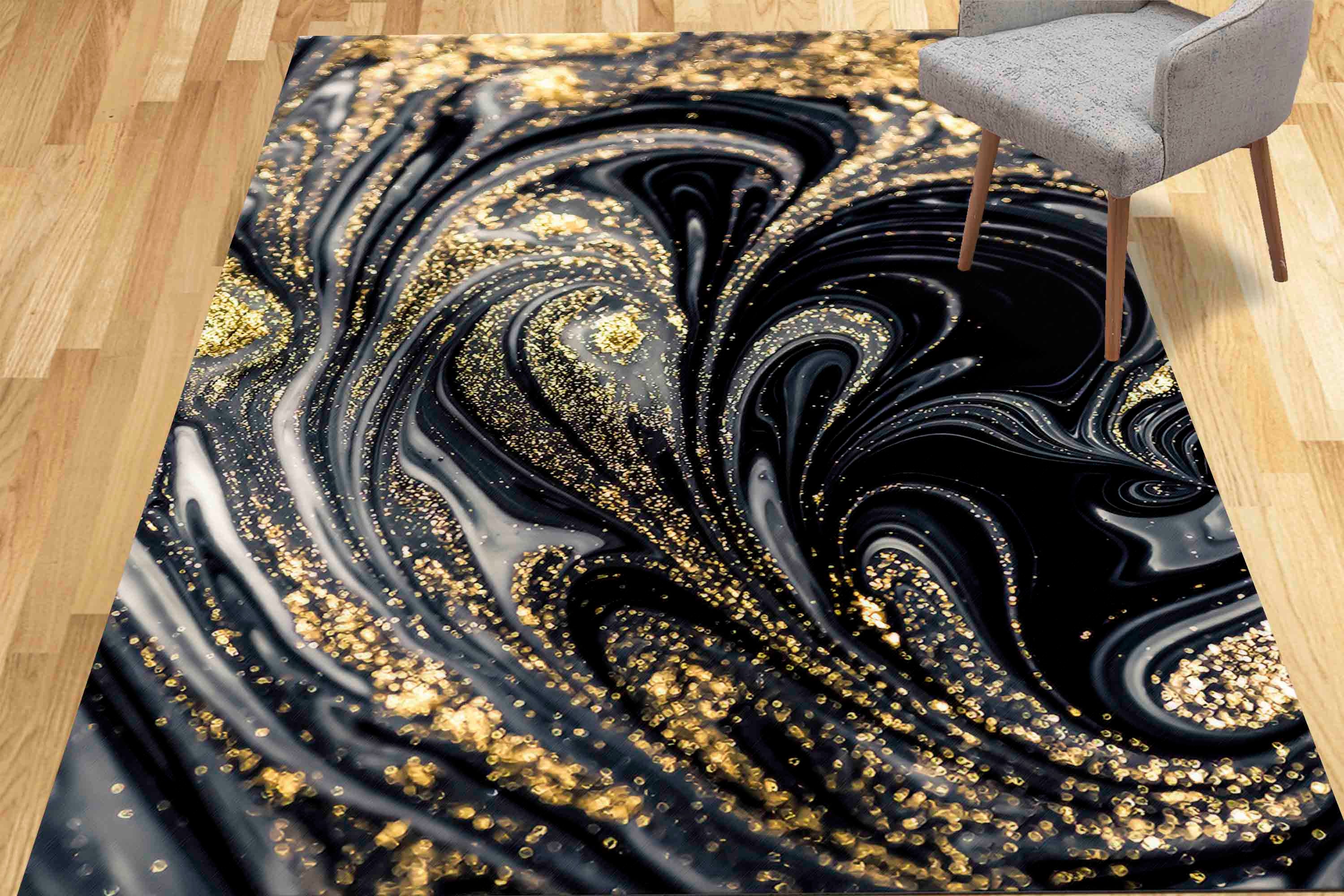 Black and Gold Rug Contemporary Rugs Abstract Rug Modern - Etsy