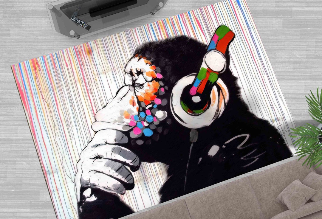 Front Door Rug, Round Rug, Stair Rug, Gift Rug, Banksy Thinking Monkey ...