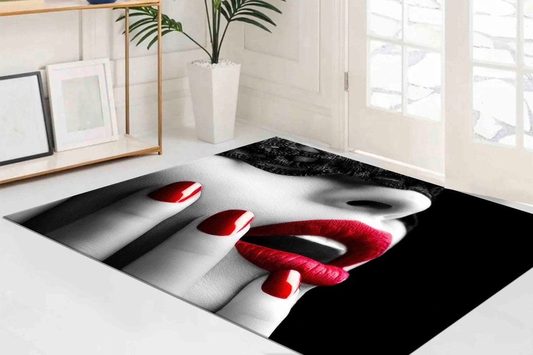 Red Lip Woman Chenille Rug: Sensual Pop Art Area Rug - Etsy
