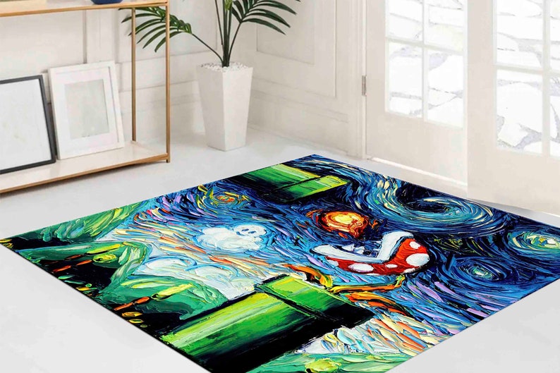 Mario Starry Night Rugs Mario Bros Rug Van Gogh Mario Rugs - Etsy