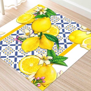 Lemon Kitchen Rug: Patterned Accent Rug, Easy Clean - Etsy