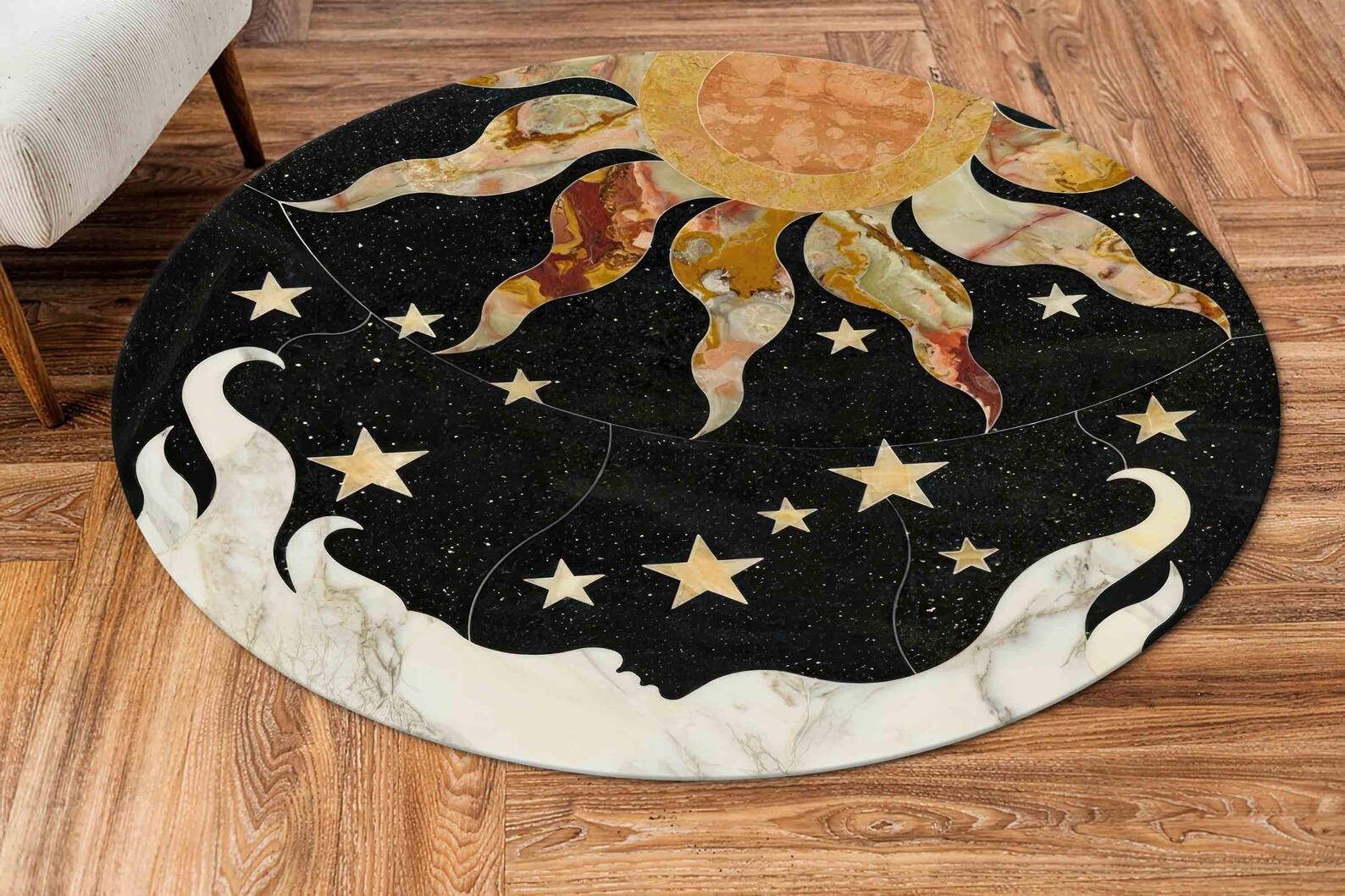 Astrology Rug: Sun & Moon Chenille Circle Rug - Etsy
