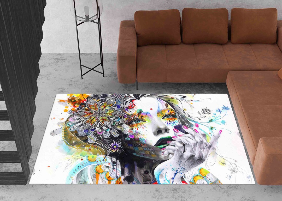 Woman Rug, Woman Portrait Rug, Woman Face Rug, Colorful Rug, Colorful ...