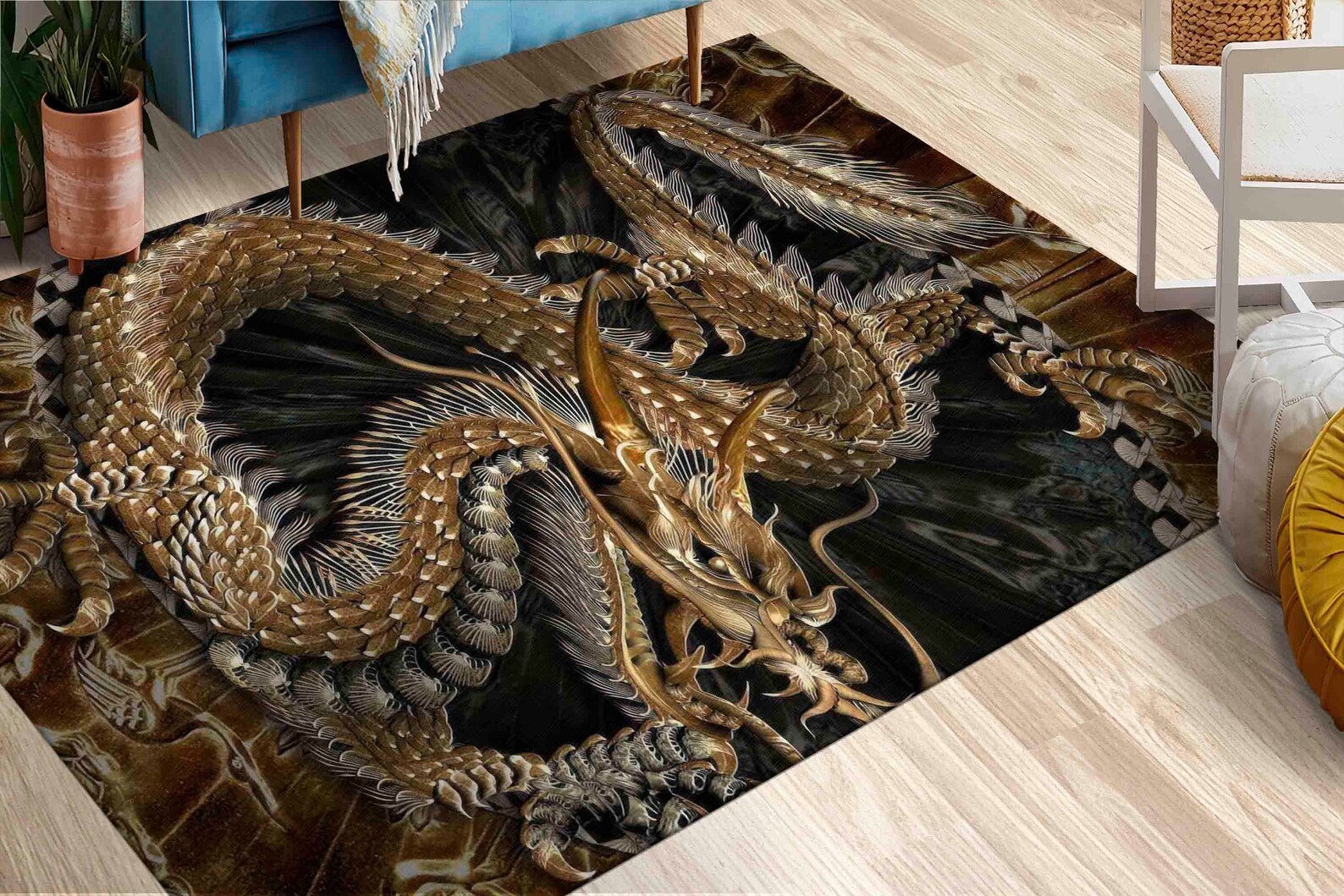 Dragon Rugs, Japanese Rug, Dragon Pattern Rugs, Modern Rugs, Machine ...