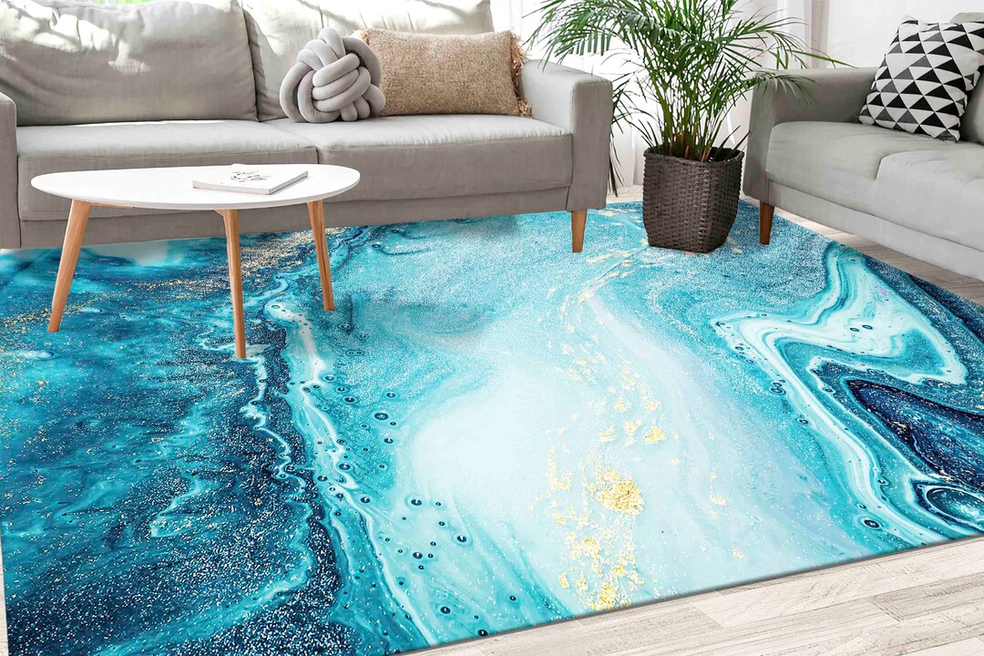 Blue Marble Rug: Contemporary Anti-slip Accent Rug - Etsy