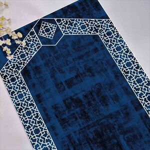 Navy Blue Prayer Rug, Prayer Rug, Religious Rug, Muslim Rug, 3D Printed ...