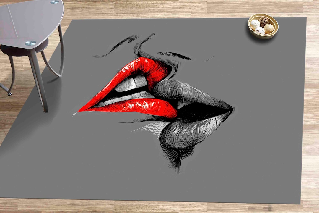 Kiss Sketch Rugs, Couple Gift Rug, Sexy Lips Rugs, Nude Rug, Bedroom ...