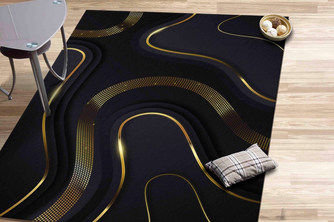 Golden Rugs, Black and Gold Rug, Abstract Rugs, Modern Rug, Bridesmaid ...