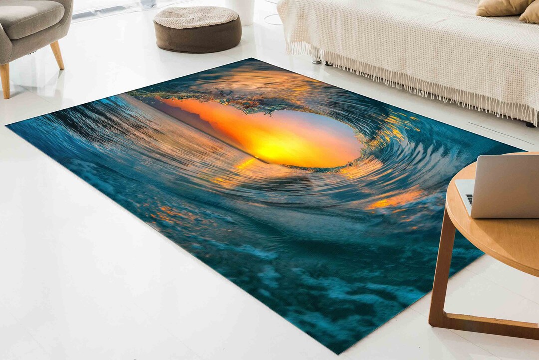 Coastal Rug, Colorful Rug, Cool Rug, Non-slip Carpet, Surfer Wave ...