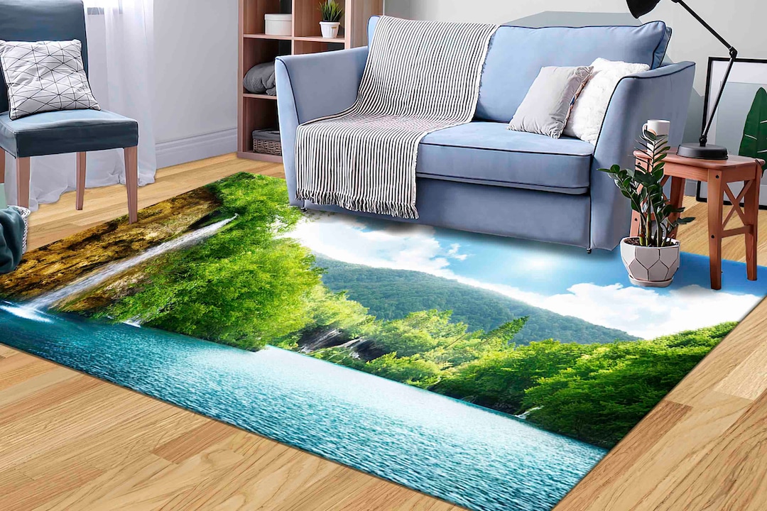 Waterfall Rug, Forest Rug, Forest View Rug, Tree View Rug, Natural ...