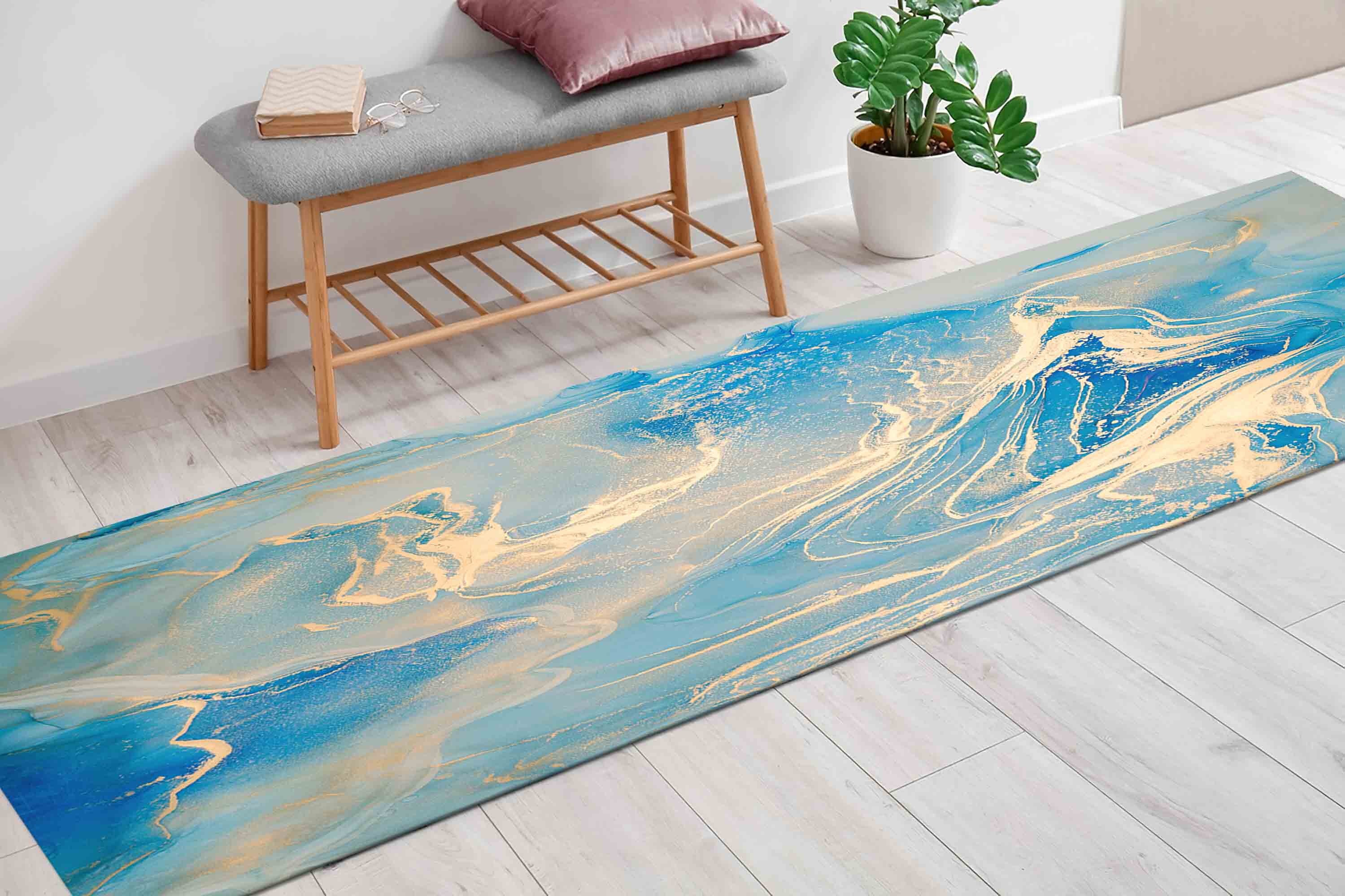 Blue and Gold Marble Rug Luxury Marble Rugs Gold Marble - Etsy