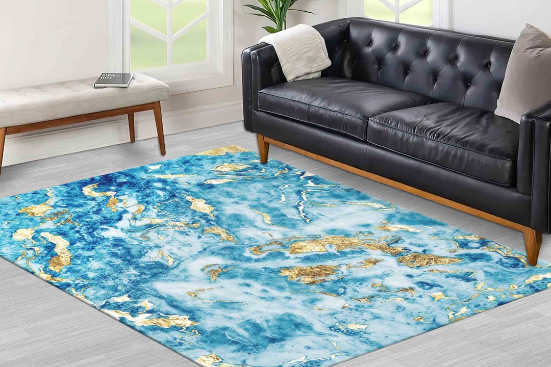 Blue Marble Rug, Gold Marble Rug, Shimmery Rug, Fashion Rug ...
