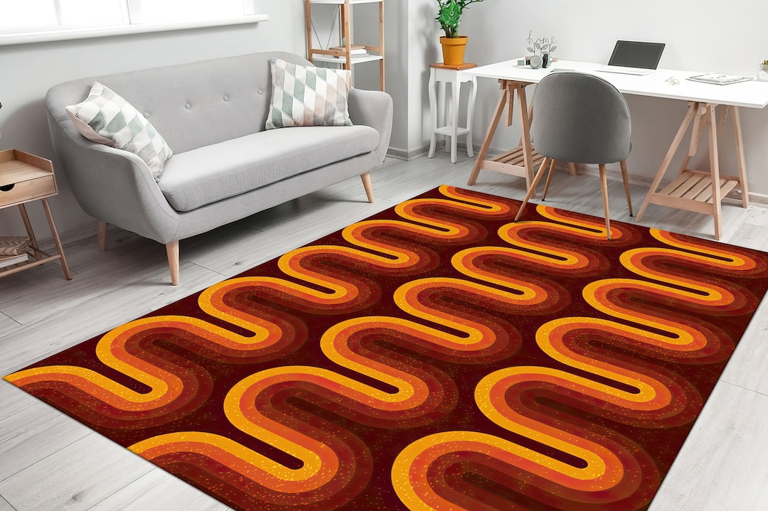 Brown Groovy Retro 70's Rug, Orange Rug, Boho Rug, Modern Rug, Corridor ...