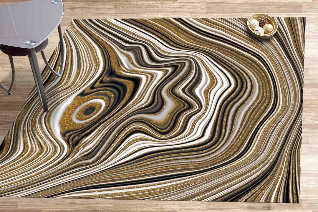 Gold Marble Rug: Shimmery Alcohol Ink Design, Modern Office Decor - Etsy
