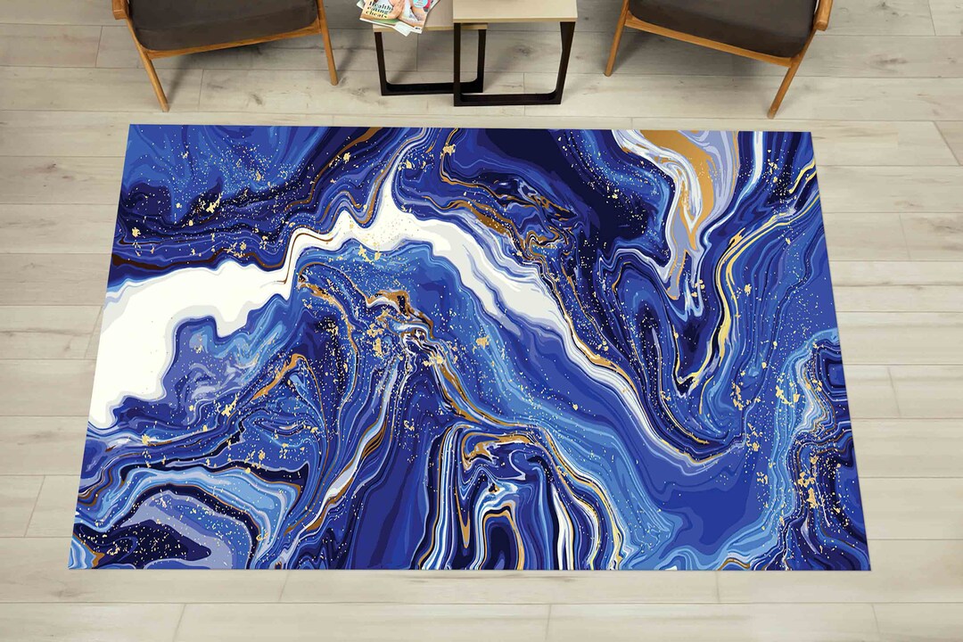 Navy Blue Marble Rug, Blue Marble Rug, Abstract Marble Rugs, Modern ...
