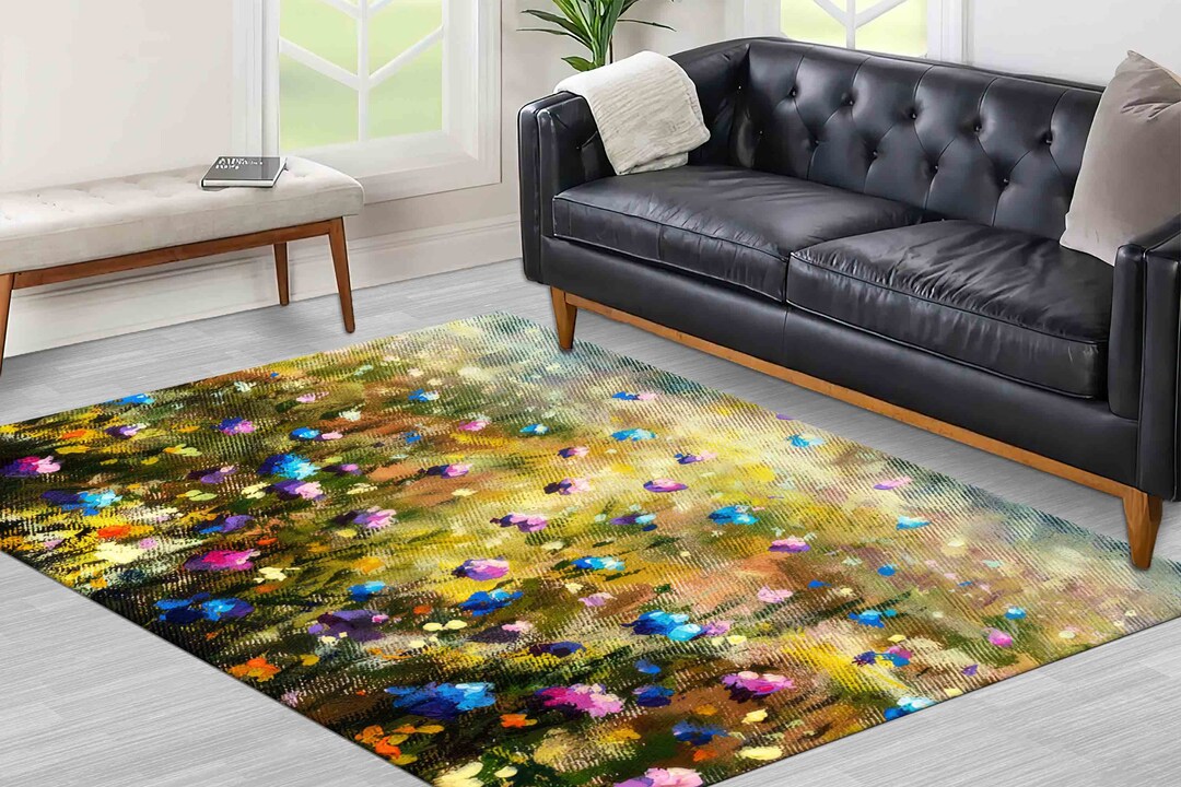 Wildflower Field During Rug, Nature Landscape Rugs, Contemporary Rug ...