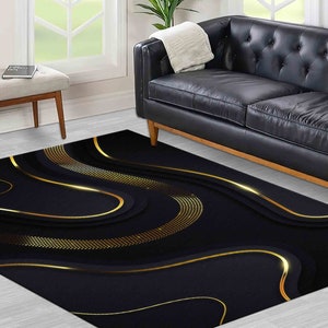 Golden Rugs, Black and Gold Rug, Abstract Rugs, Modern Rug, Bridesmaid ...