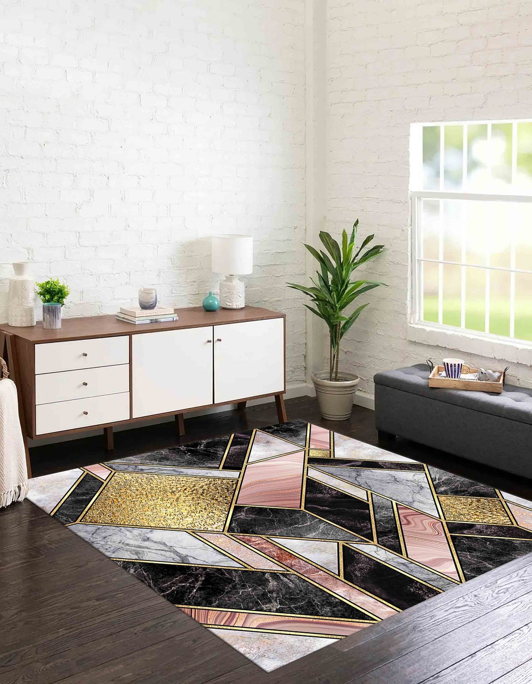 Pink and Gold Marble Rug, Luxury Marble Rug, Pink Marble Rugs, Alcohol ...