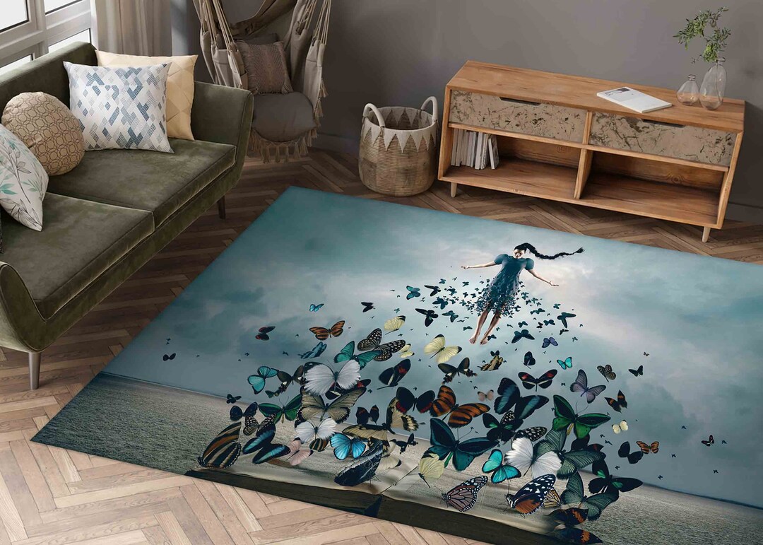 Woman With Butterflies Rug, Butterflies Rug, Woman Gift Rugs, Modern ...