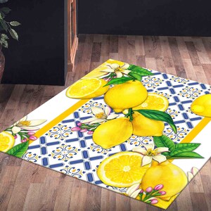 Lemon Kitchen Rug: Patterned Accent Rug, Easy Clean - Etsy