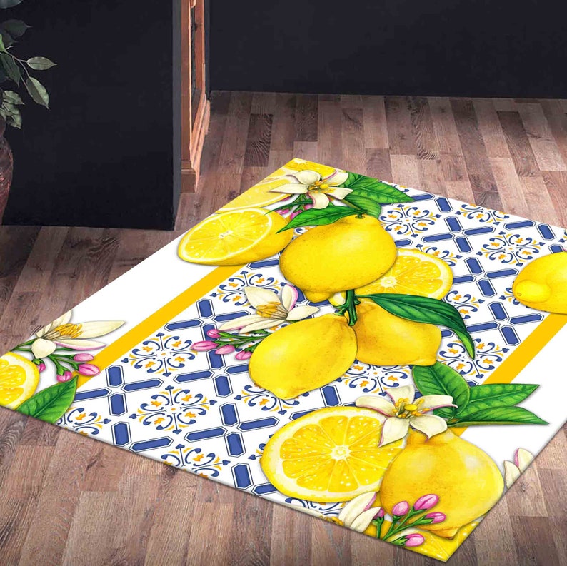 Lemon Kitchen Rug: Patterned Accent Rug, Easy Clean - Etsy