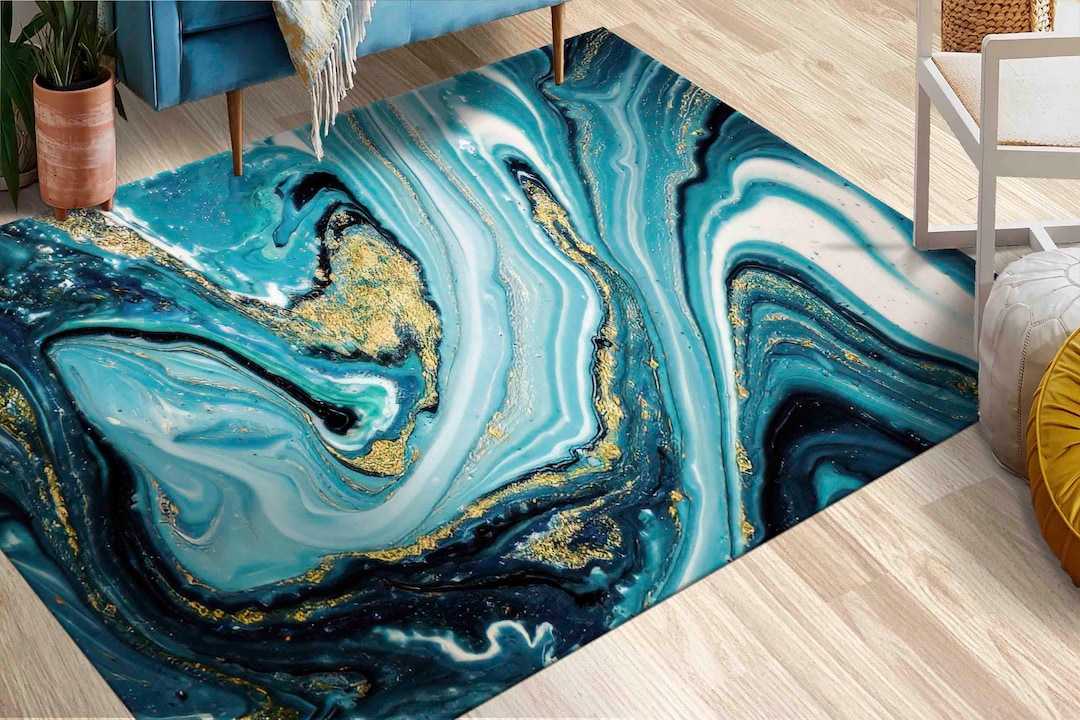 Blue Marble Rug, Gold Marble Rug, Colorful Marble Rug, Modern Rug ...