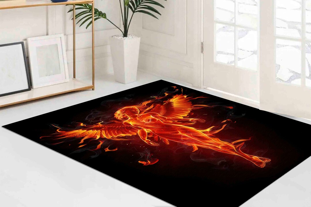 Fiery Womans Rug, Phoenix Girl Rug, Girl Rug, Fire Elemental Girl Rug ...