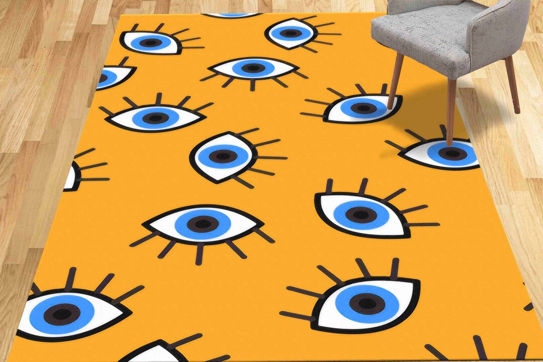 Evil Eye Rug, Yellow Rug, Abstract Eye Rug, Modern Rugs, Gift for Her ...
