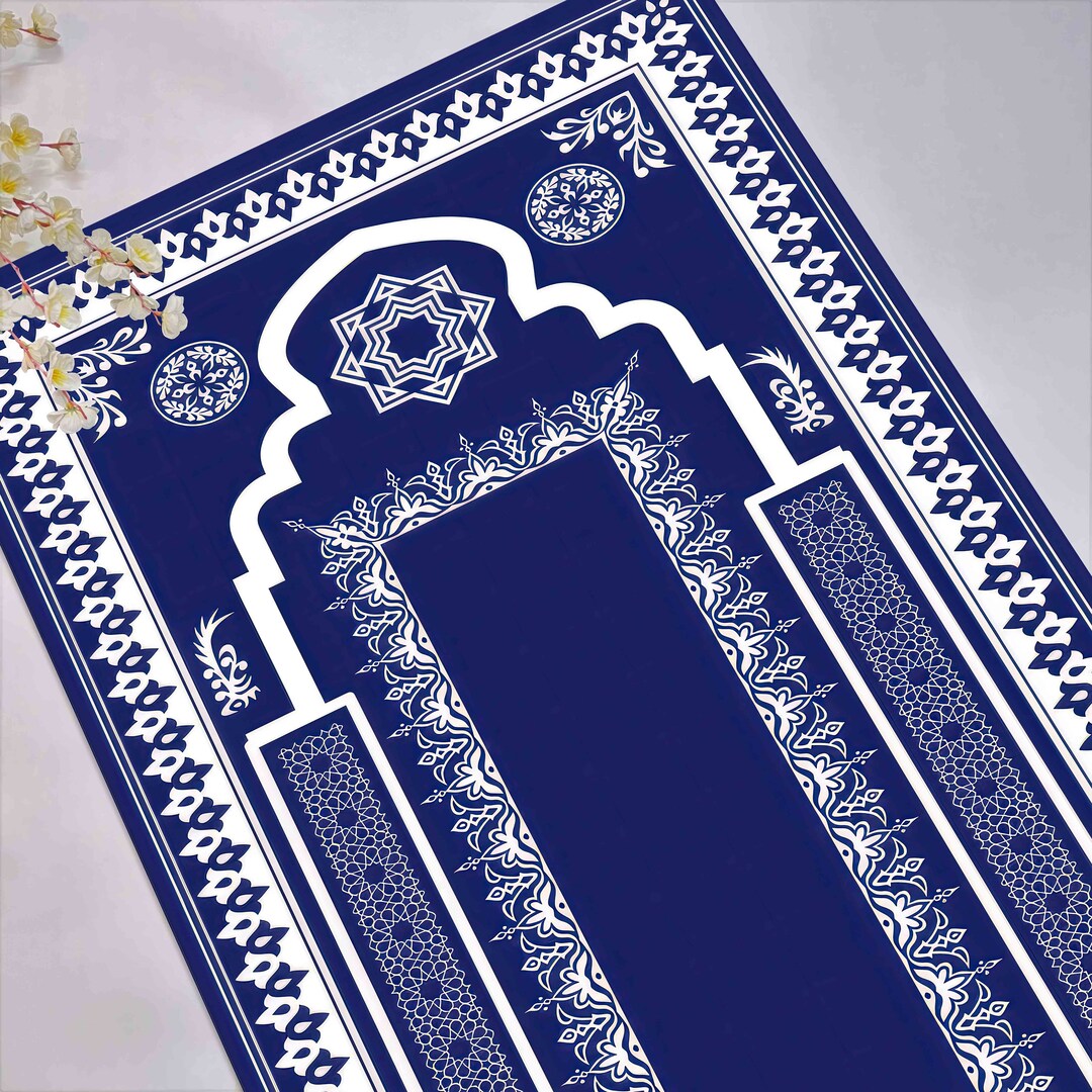 Navy Blue Prayer Rug, Religious Rug, White Prayer Rug, Islamic Rug ...
