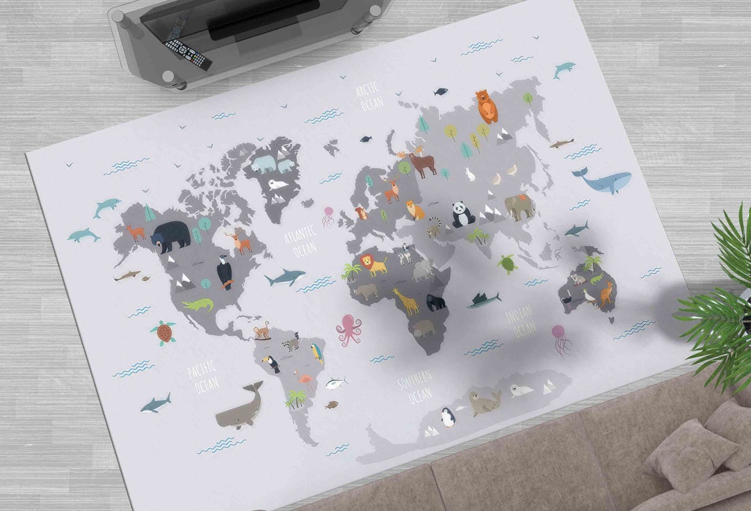 Kids Map Rug, Office Decor Rug, Small Rug, Anti-slip Carpet ...