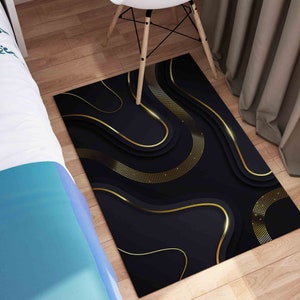 Golden Rugs, Black and Gold Rug, Abstract Rugs, Modern Rug, Bridesmaid ...