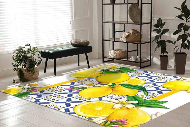 Lemon Kitchen Rug: Patterned Accent Rug, Easy Clean - Etsy