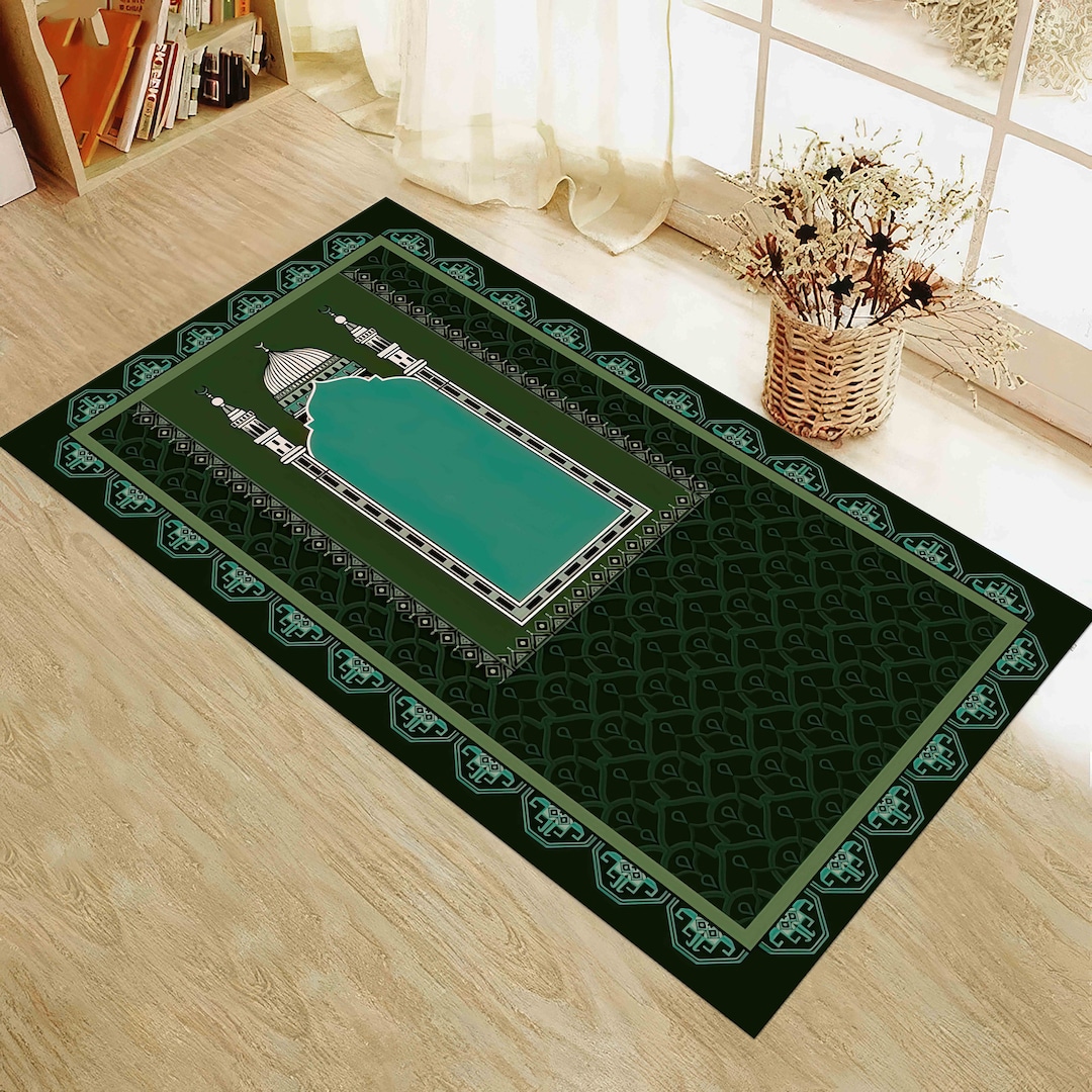 Green Prayer Rug, Prayer Rug, Spiritual Rug, Muslim Home Rug, Religious ...
