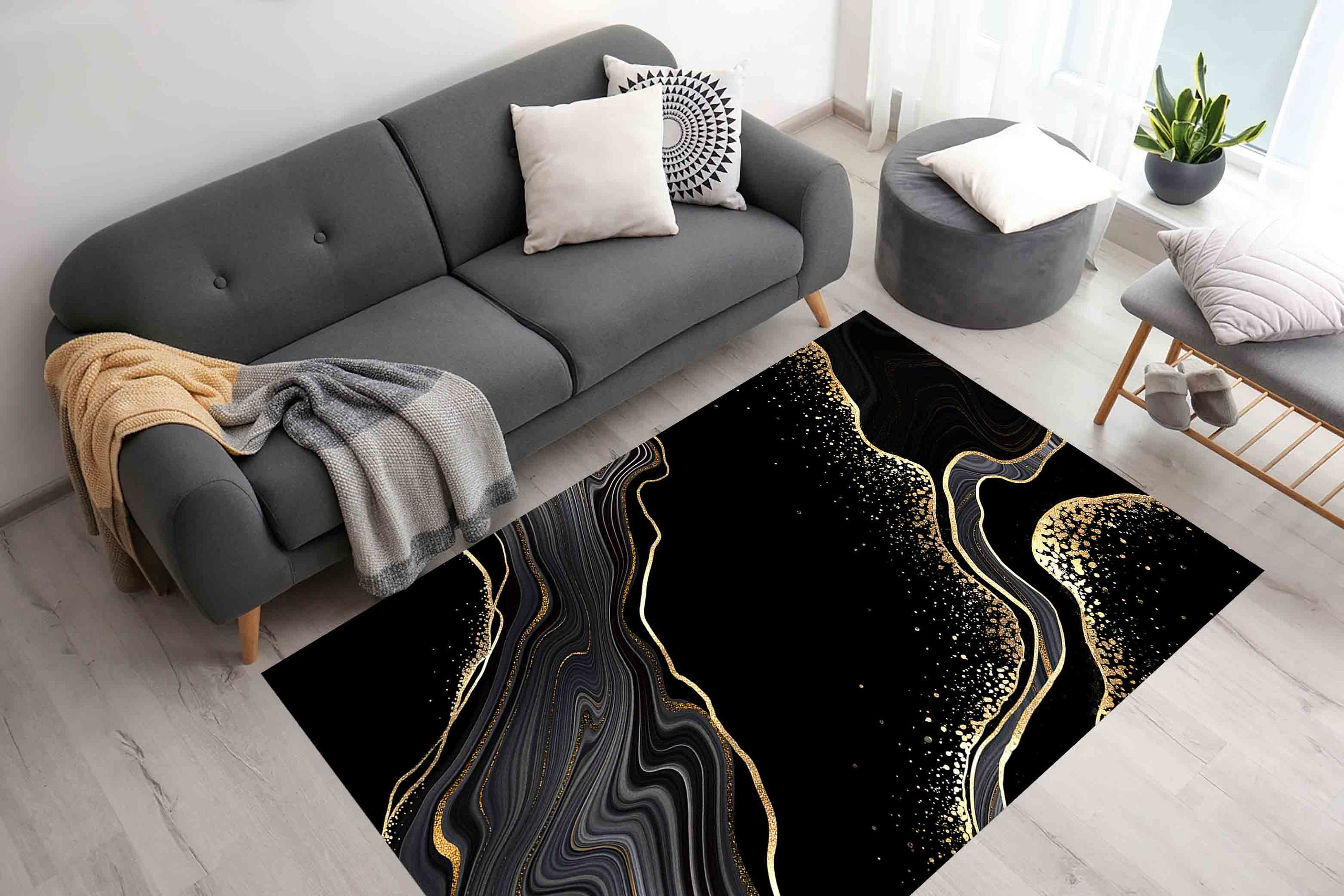 Black and Gold Marble Rugs Black Marble Rug Gold Marble Rug - Etsy