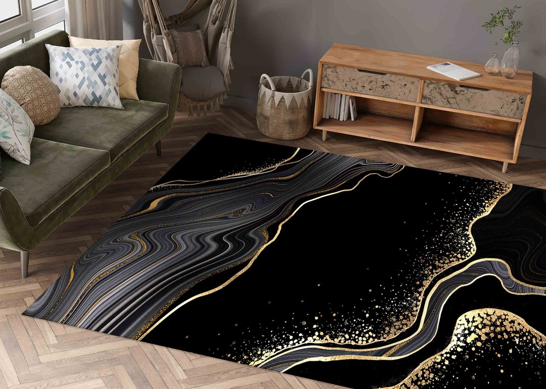 Black and Gold Marble Rugs Black Marble Rug Gold Marble Rug - Etsy