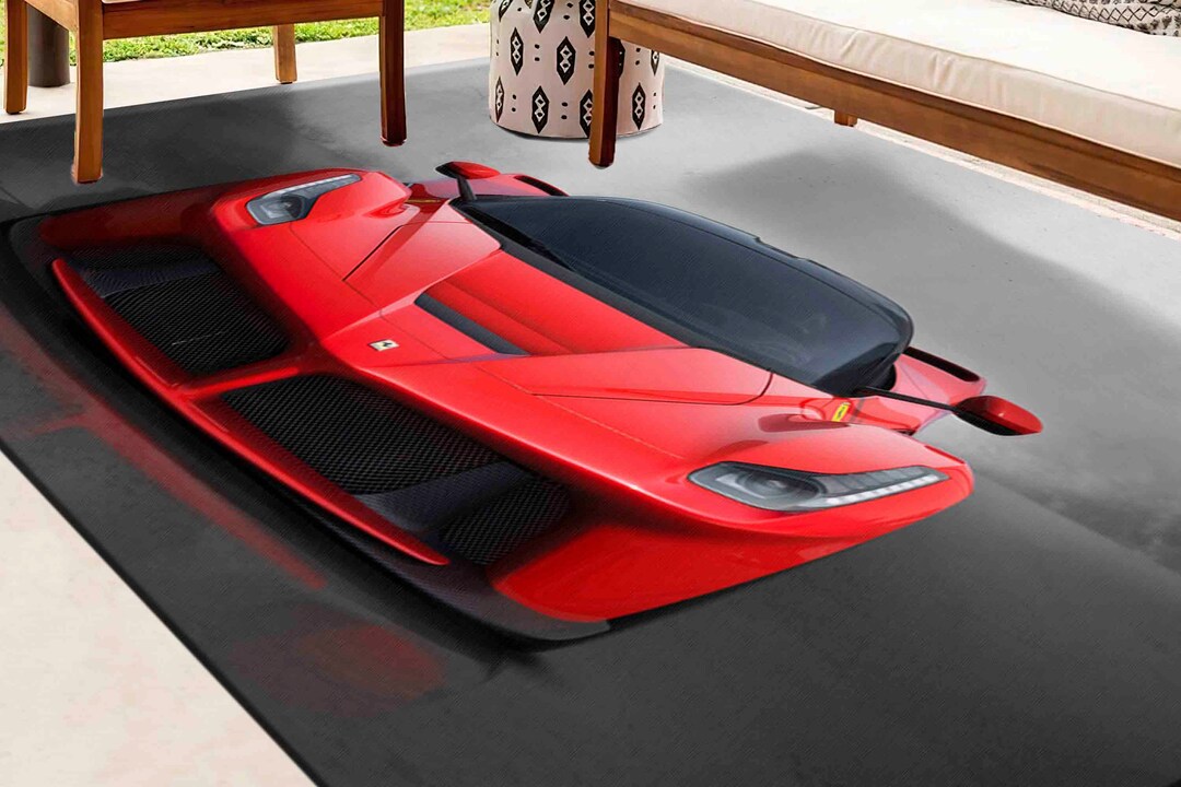 Red Car Rug, Step Rug, Salon Decor Rug, Door Mat, Gift for Him, Ferrari ...