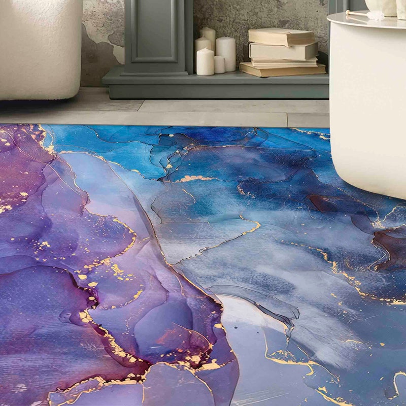 Marble Purple and Gold Rug - Etsy